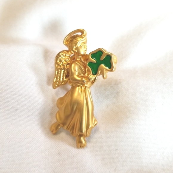 Avon | Jewelry | Avon Gold Angel Shamrock Pin | Poshmark
